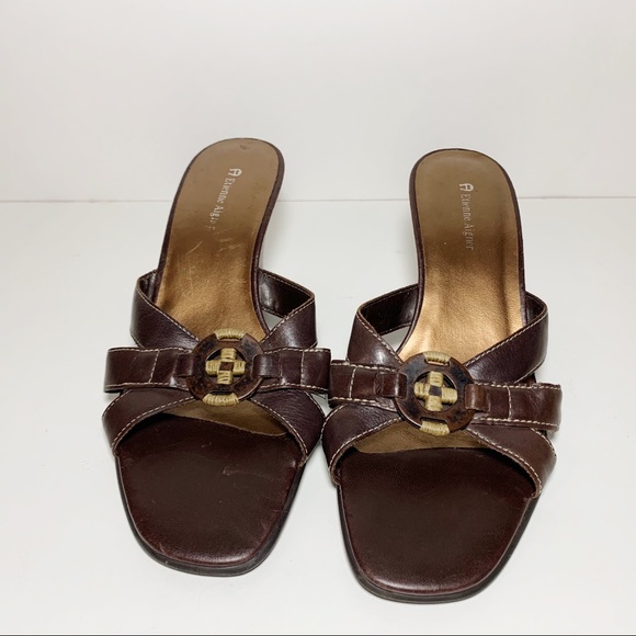 Etienne Aigner Shoes | Etienne Aigner Wedge Dark Brown Leather Sandal ...